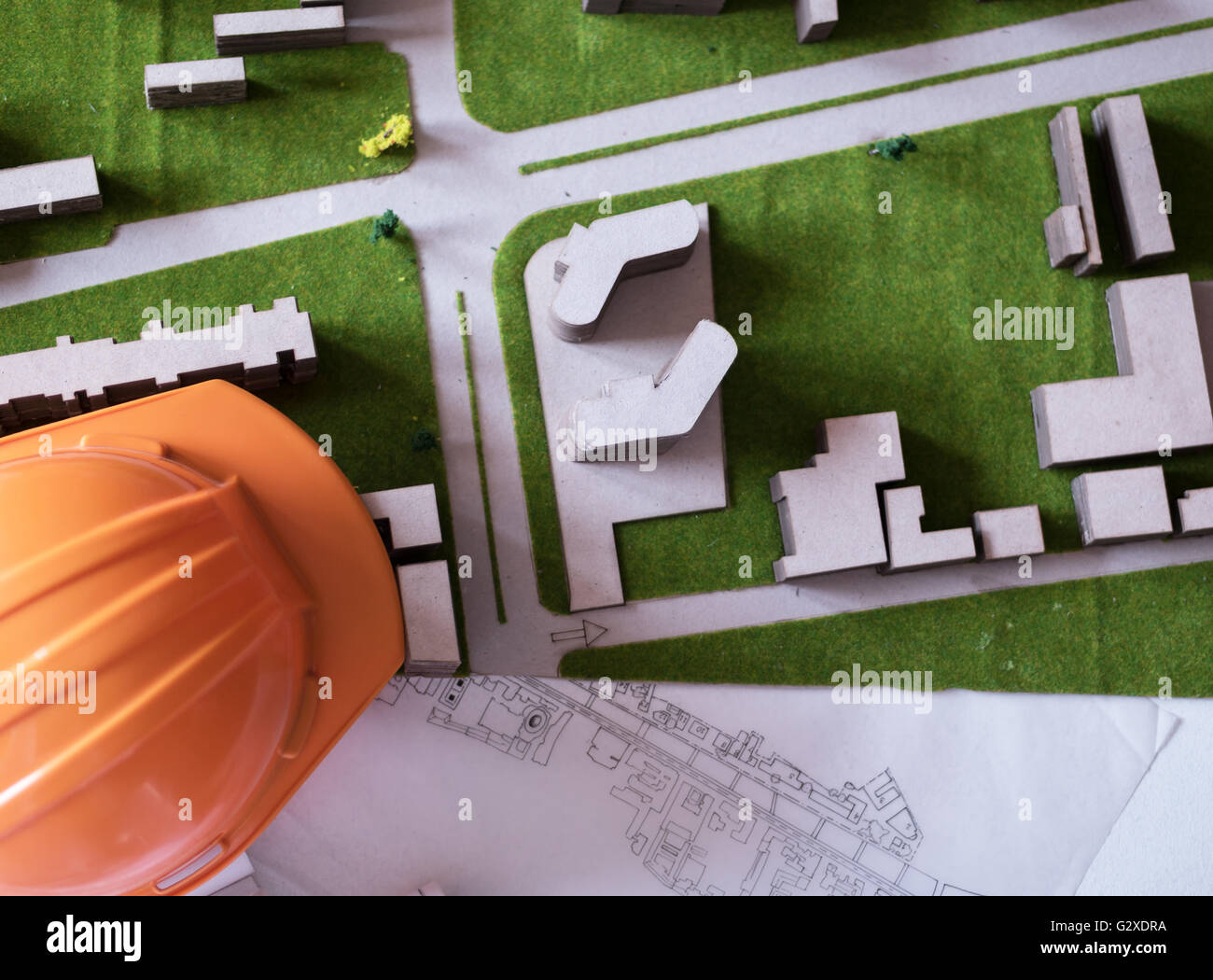 Architect working on blueprint. Architects workplace - architectural ...