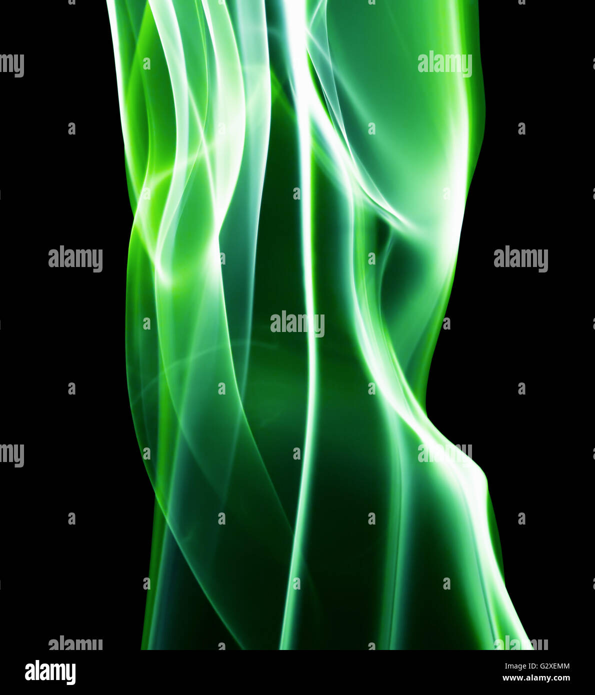 green smoke lines on the black background Stock Photo - Alamy