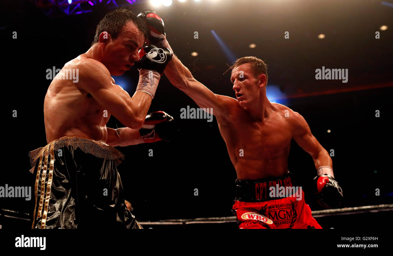 Thomas Stalker (right) fights Antonio Joao Bento at the Echo Arena ...