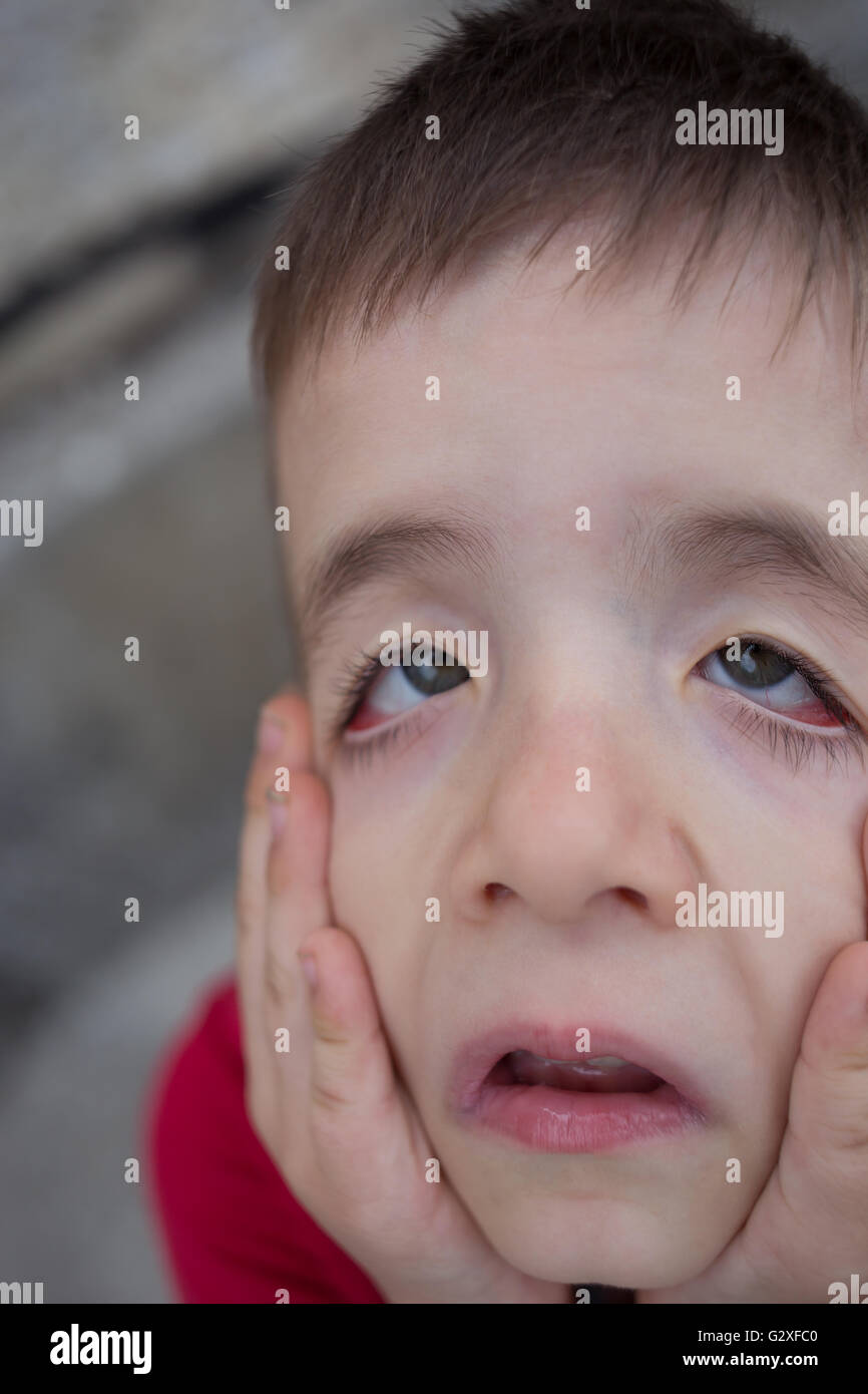 Closeup portrait headshot nervous anxious stressed afraid boy Stock ...