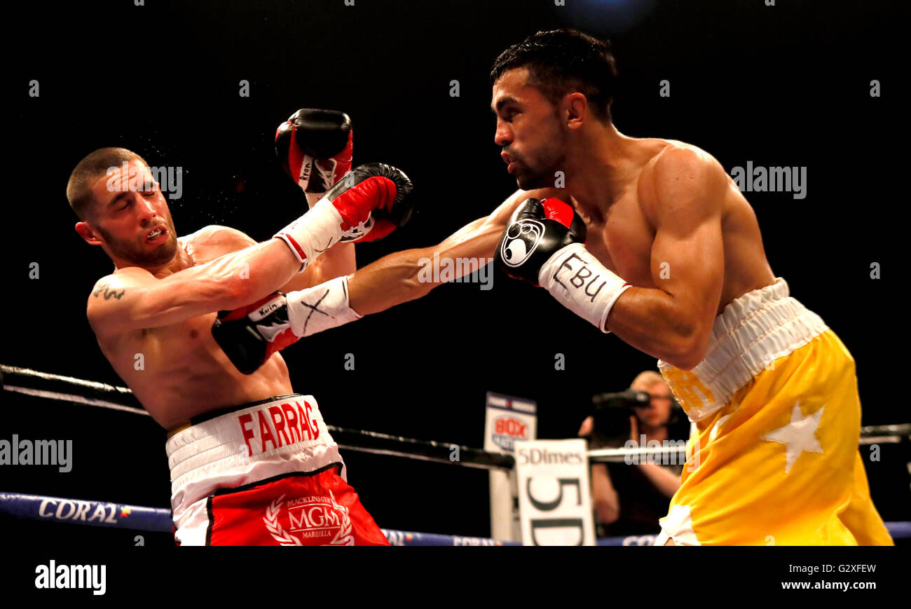 Ryan Farrag (left) fights Karim Guerfi at the Echo Arena, Liverpool ...
