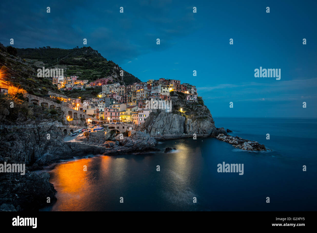 Manarola, Cinque Terra, Italy at sunset/dusk Stock Photo - Alamy
