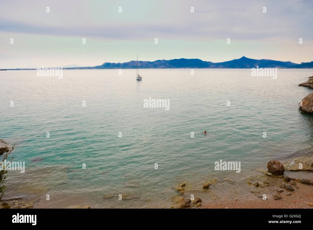 Blue transparent Sea of Agistri, Greek Island in Saronic Sea Stock ...