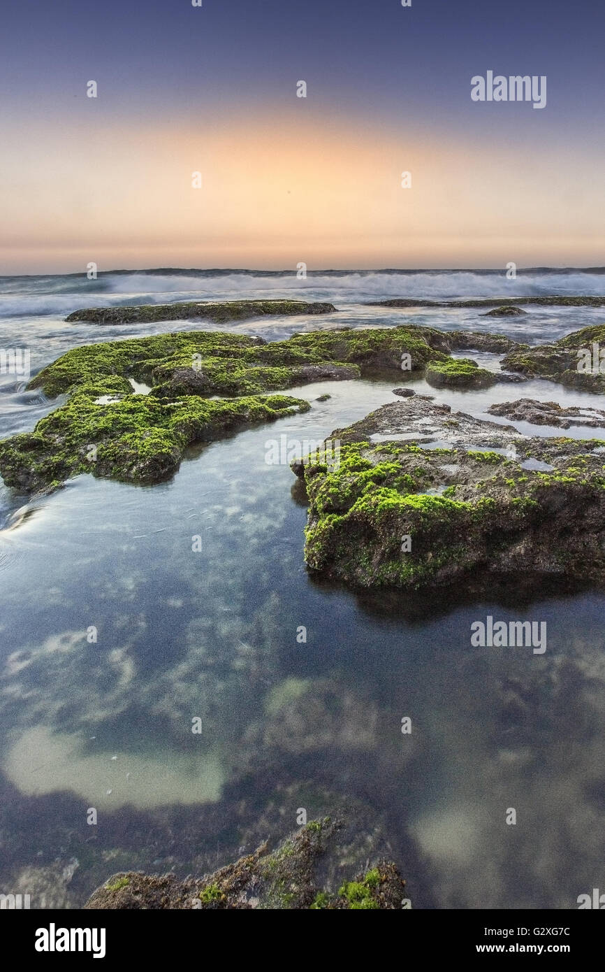 Seacape with mossy rock at Klayar Beach, Yogyakarta, Indonesia Stock ...