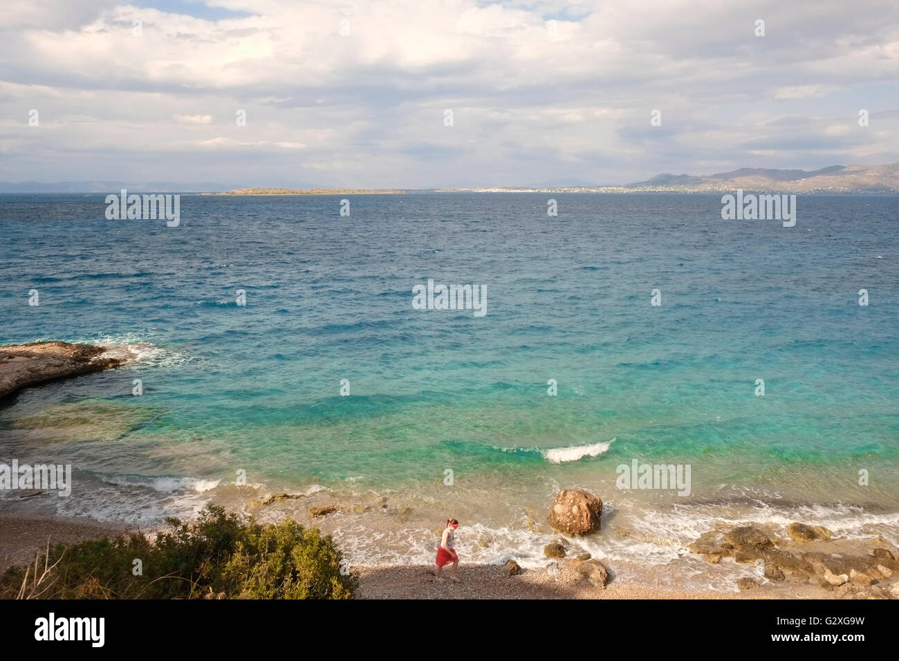 Beach at Skala, in Agistri Island, Saronic sea, Greece, Mediterranean ...