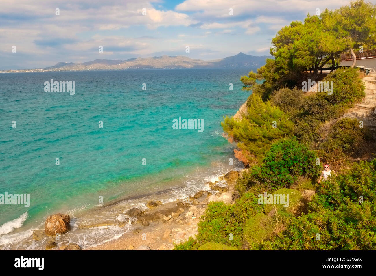 Beach at Skala, in Agistri Island, Saronic sea, Greece, Mediterranean ...