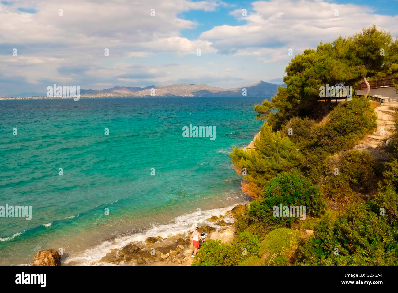 Beach at Skala, in Agistri Island, Saronic sea, Greece, Mediterranean ...