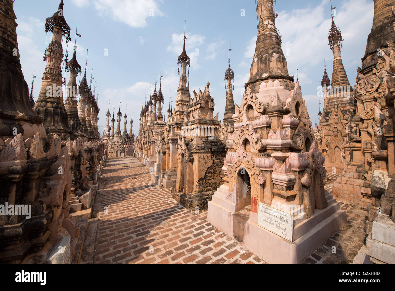 Row among stupas, Kakku pagoda area, Shan State, Myanmar Stock Photo ...