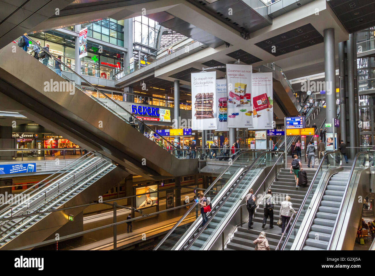 Interior of Berlin Hauptbahnhof Station, a multi level train station ...