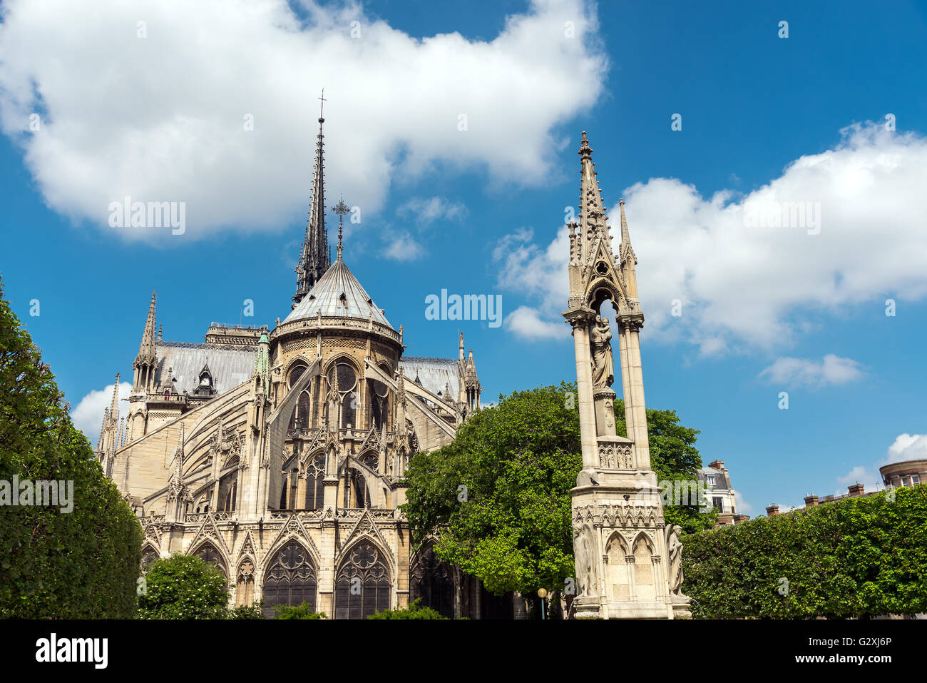 The backside of the famous Notre Dame cathedral in Paris, France Stock ...