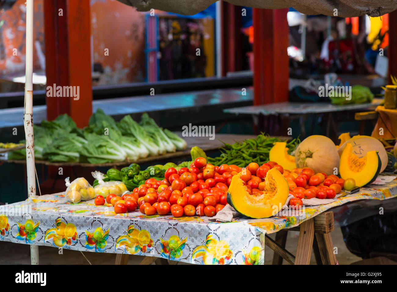 Fresh vegetables at the market in Victoria in Mahe, Seychelles Stock ...