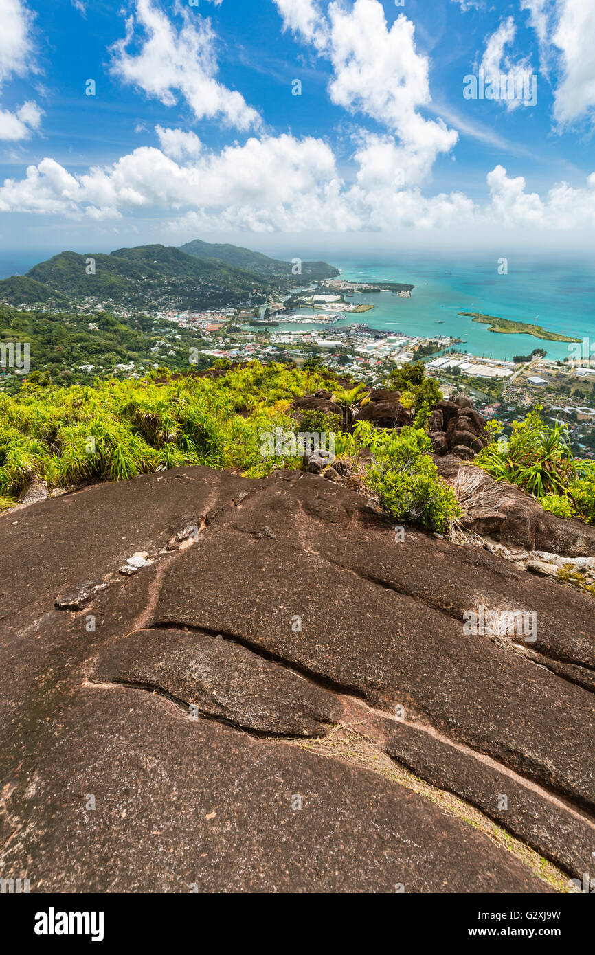 View from Mount Copolia to the north of Mahe, Seychelles with the ...