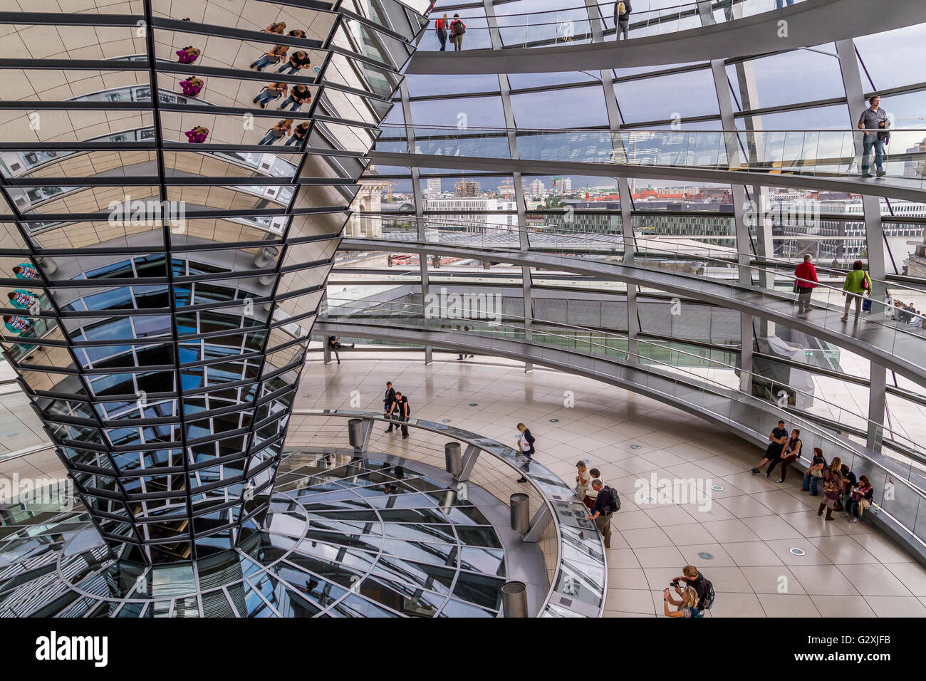 The interior of the glass dome of The Reichstag Building ,which houses ...
