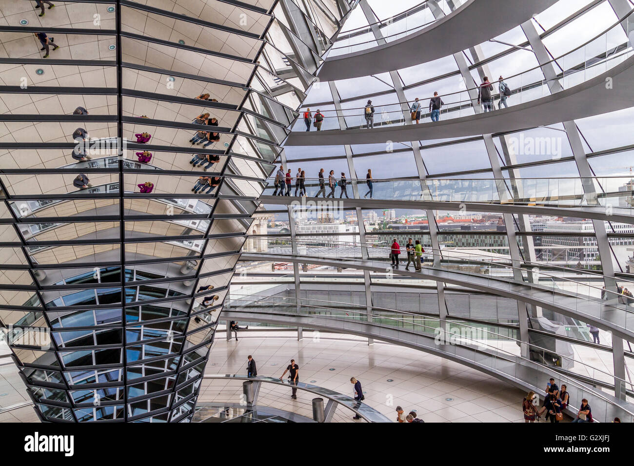 The interior of the glass dome of The Reichstag Building ,which houses ...