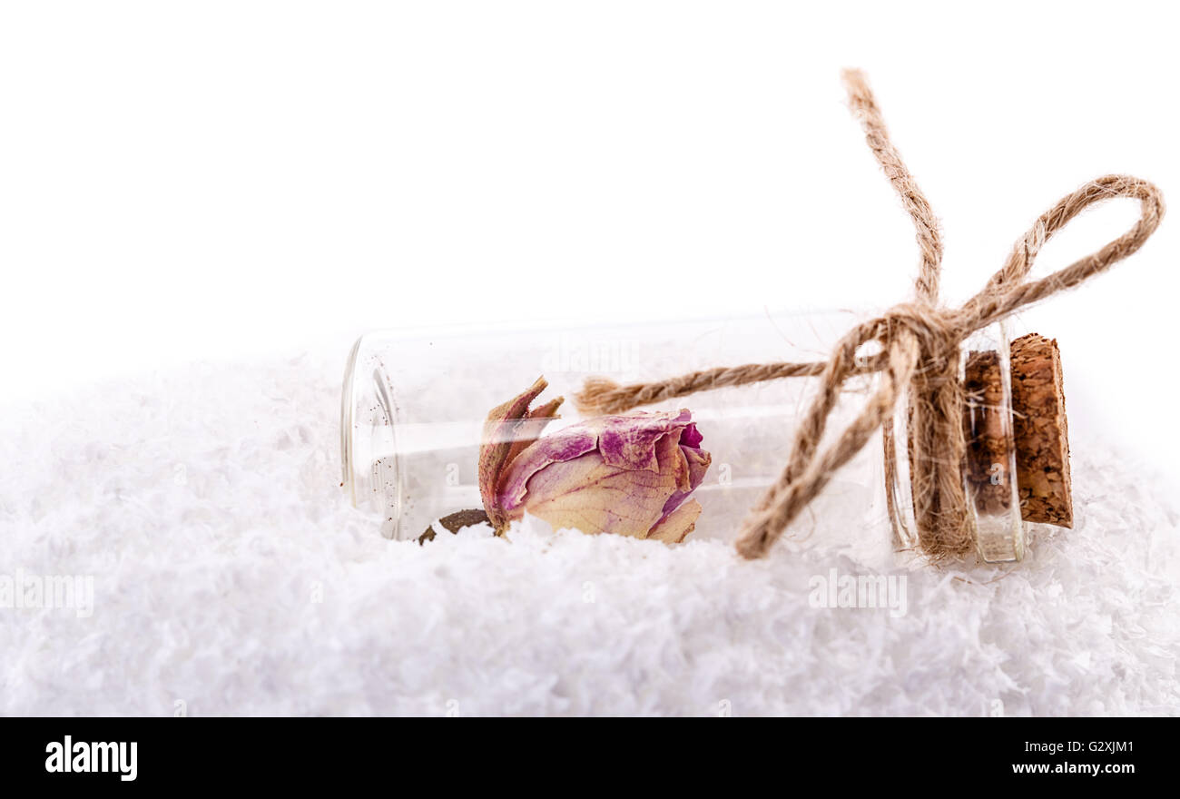 glass bottle rose snow crusts cork Stock Photo - Alamy
