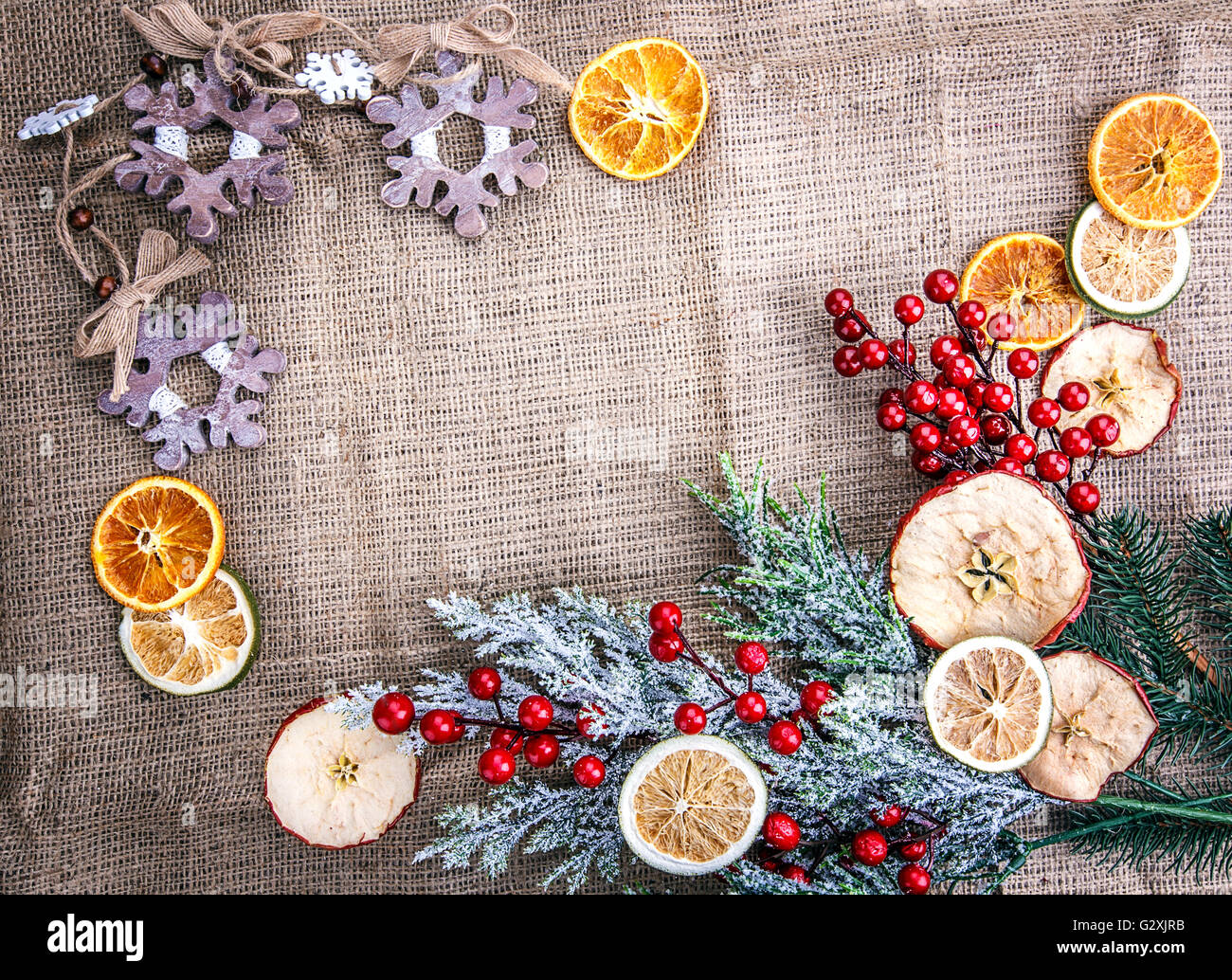 background dried apple Orange burlap snowflake Stock Photo - Alamy