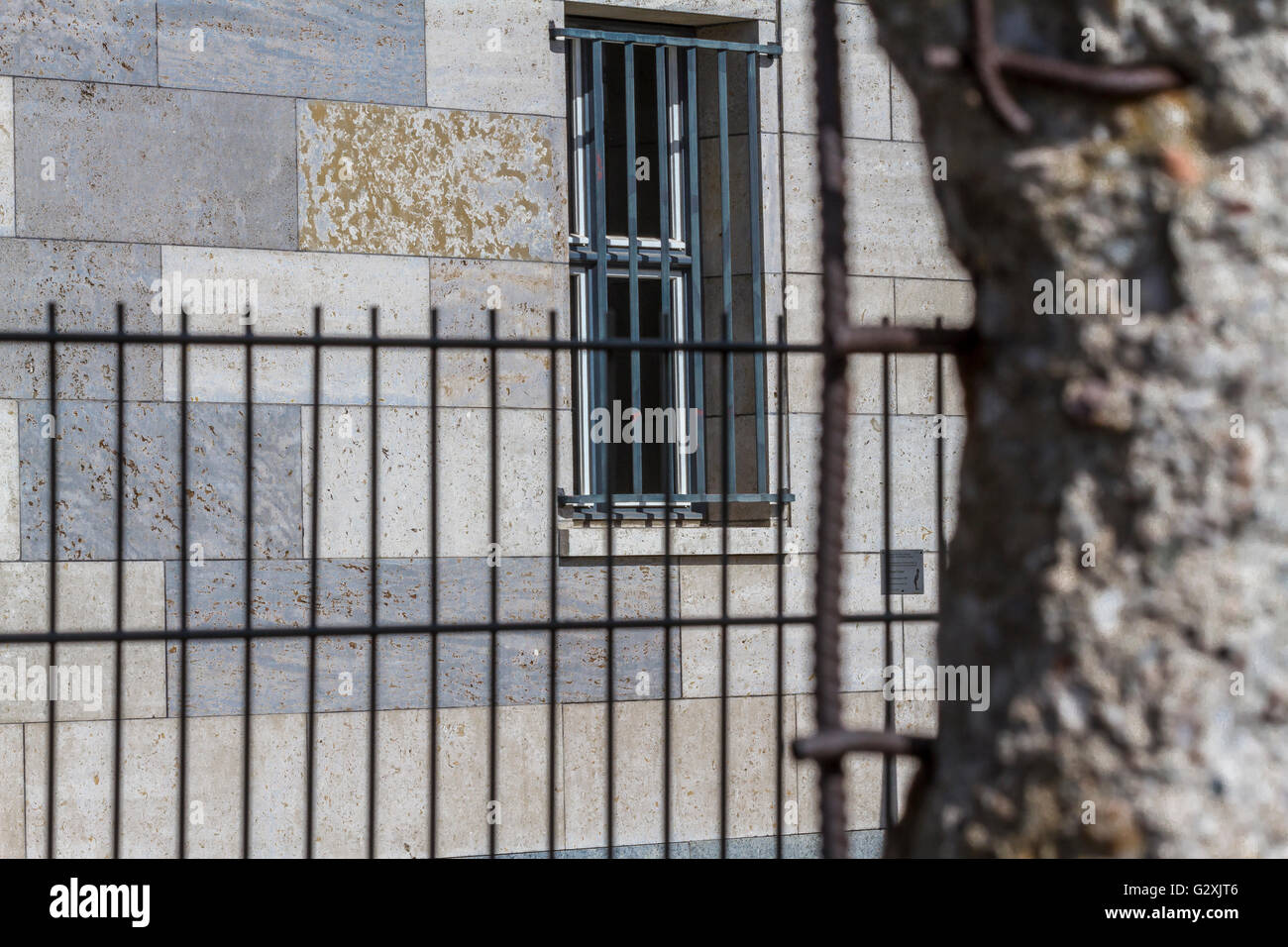 A barred window and remnants of The Berlin Wall , Berlin , Germany ...