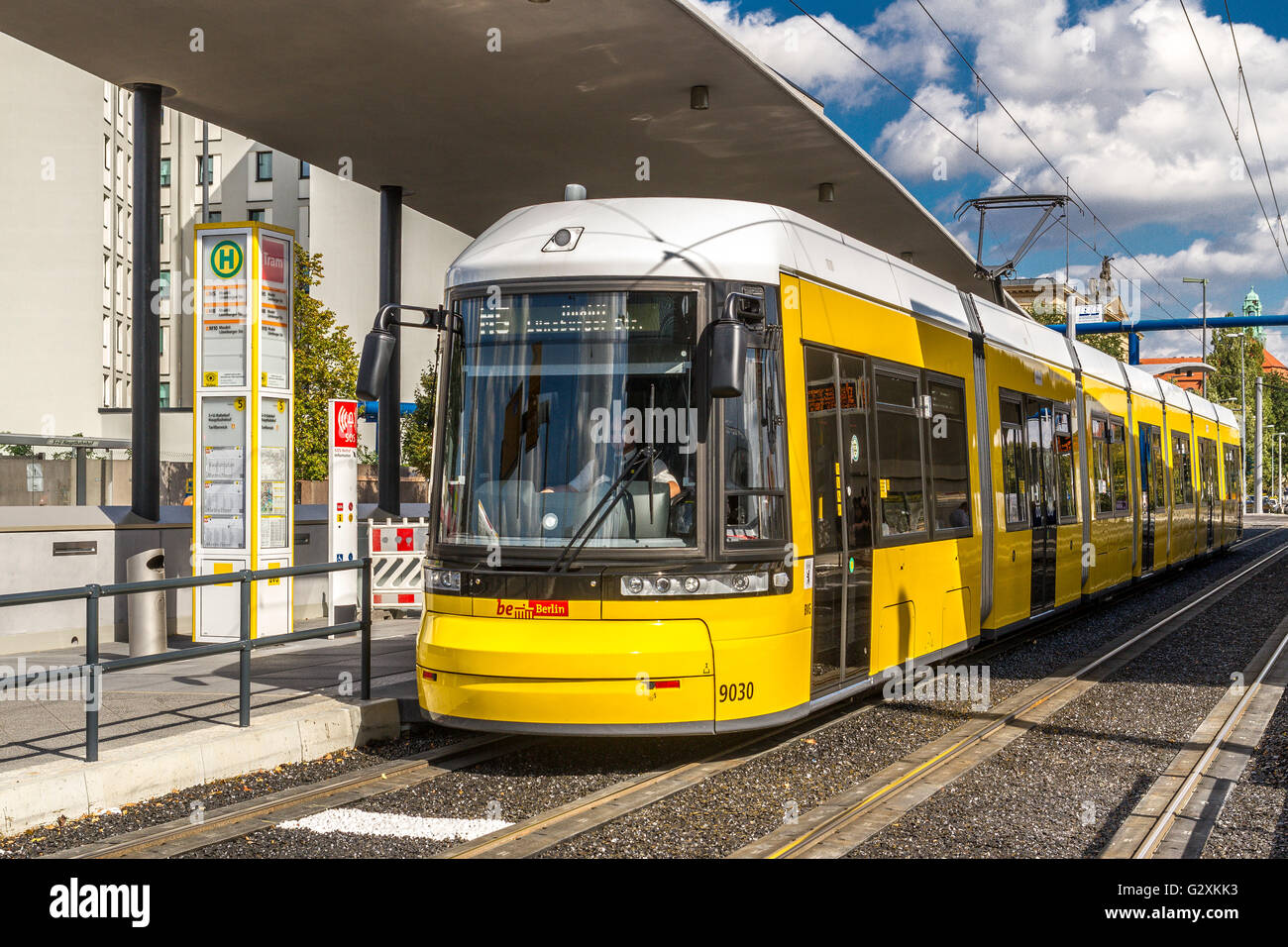 Tram at a Tram stop in Berlin , Germany Stock Photo - Alamy
