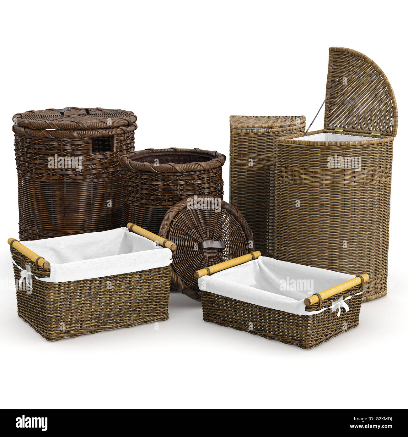 Set empty wicker baskets Stock Photo - Alamy