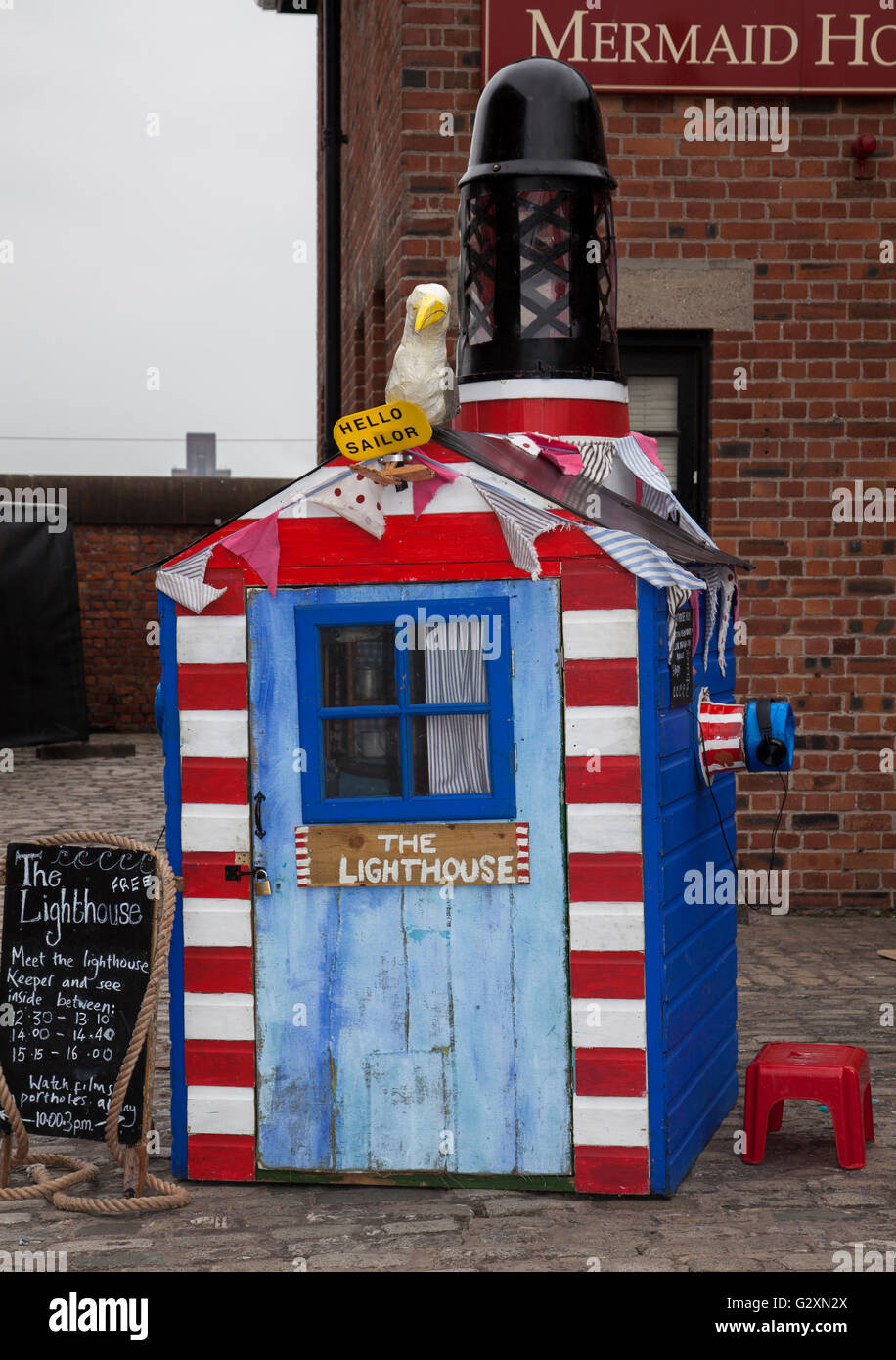 The quaint, weird , Lighthouse wooden shed at the International Mersey ...