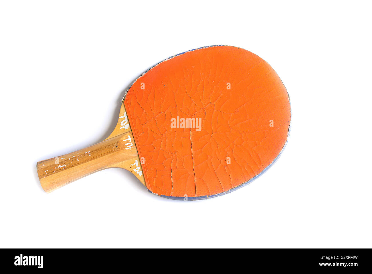 table tennis racket Orange be damaged isolated on white background ...