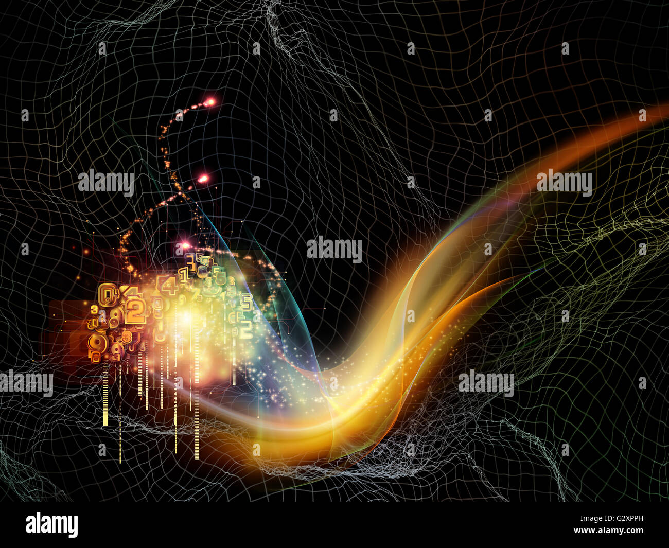 Waves of Technology series. Backdrop composed of lights, fractal and ...