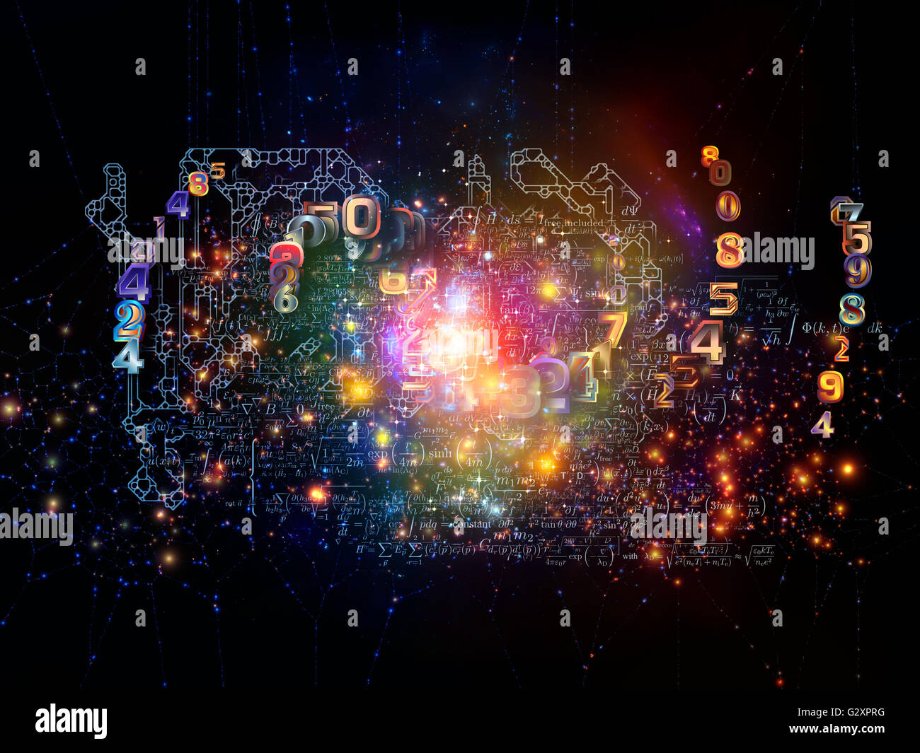 Math Network series. Design composed of lights, strands and numbers as ...