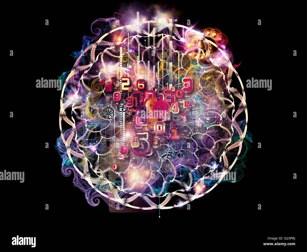 Cloud Networking series. Arrangement of numbers, colors and fractal ...