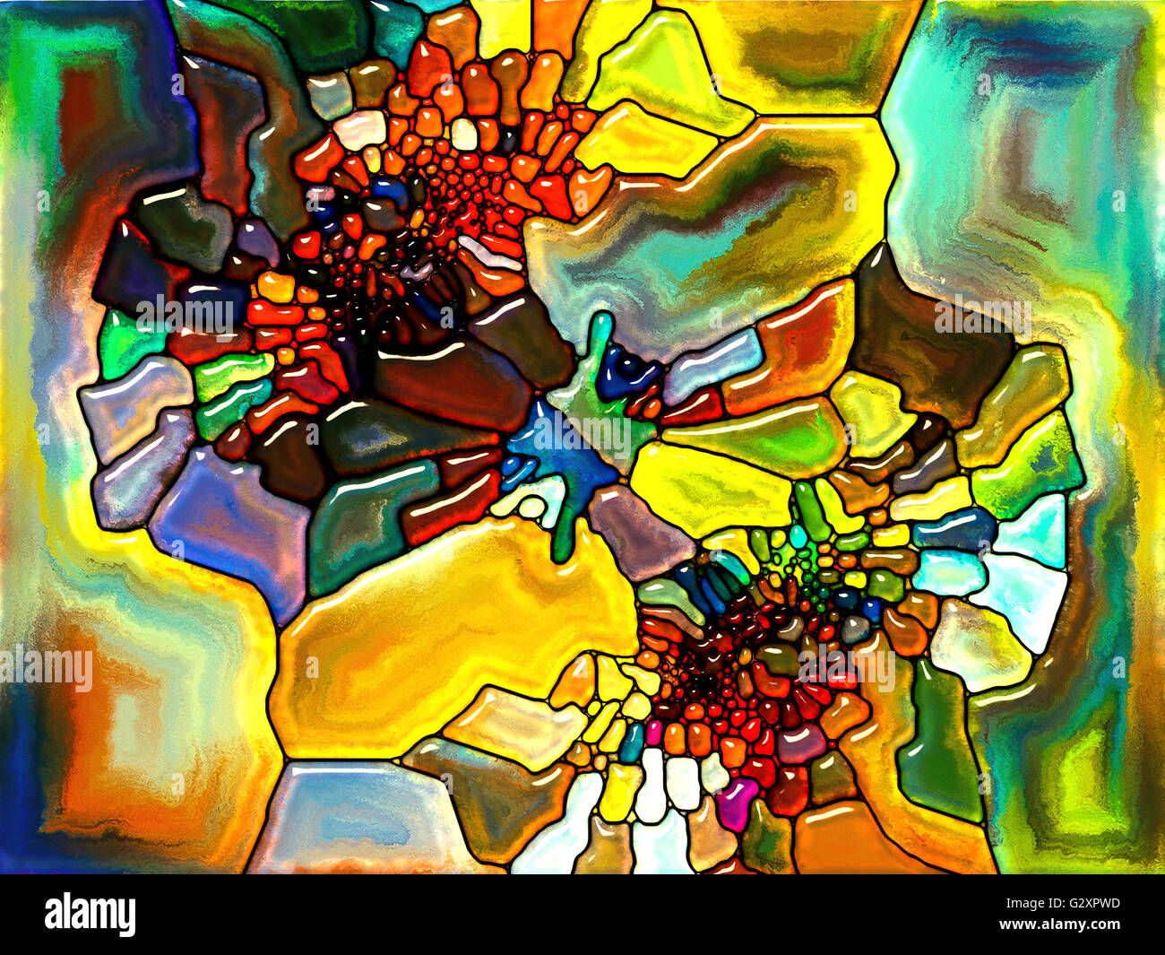 Goblin Glass series. Composition of colorful stained glass pattern on ...