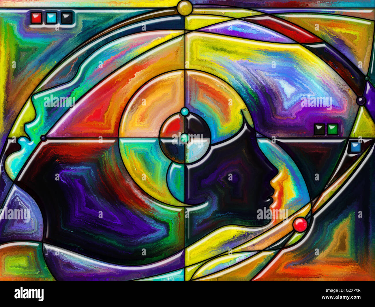 Thinking Divided series. Abstract design made of human profiles and ...