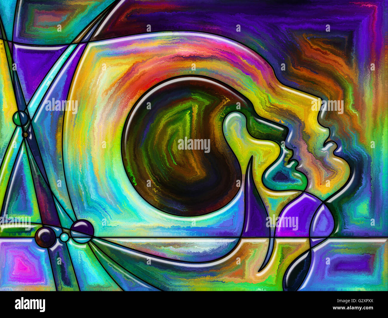 Thinking Divided series. Interplay of human profiles and stained glass ...