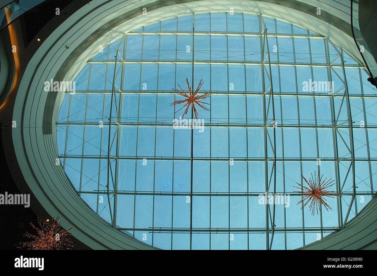 Glass roof in shopping precinct with decoration Stock Photo - Alamy