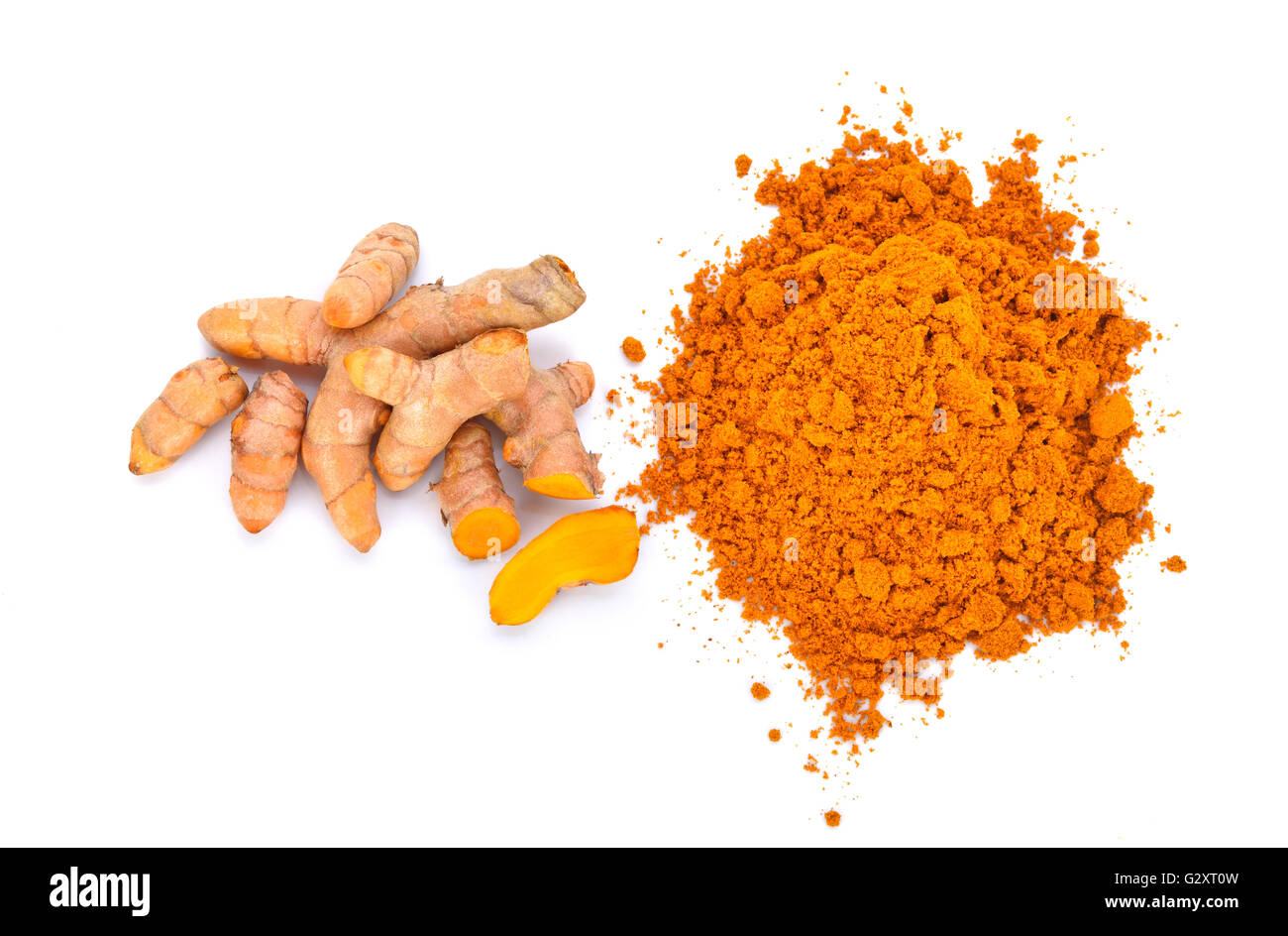 turmeric powder with turmeric root isolated on white Stock Photo - Alamy