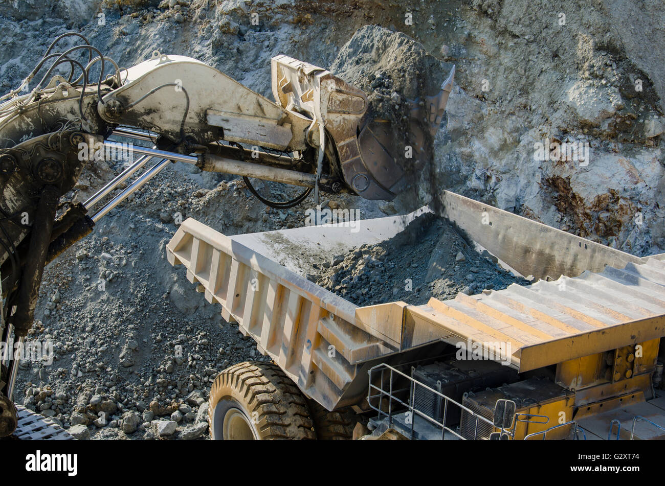 Dump truck in the open pit mine Stock Photo - Alamy