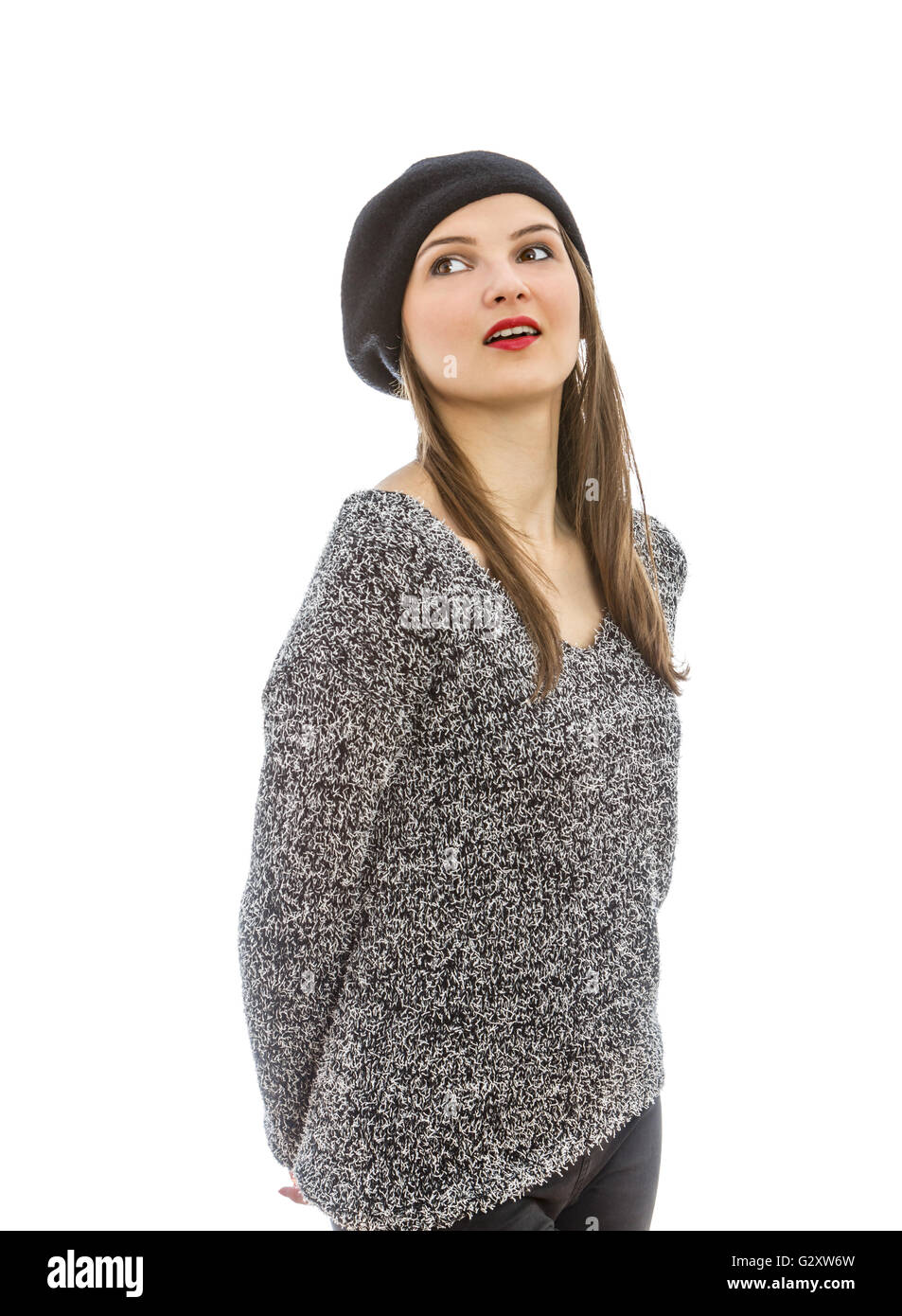 Woman girl looking right side hi-res stock photography and images - Alamy