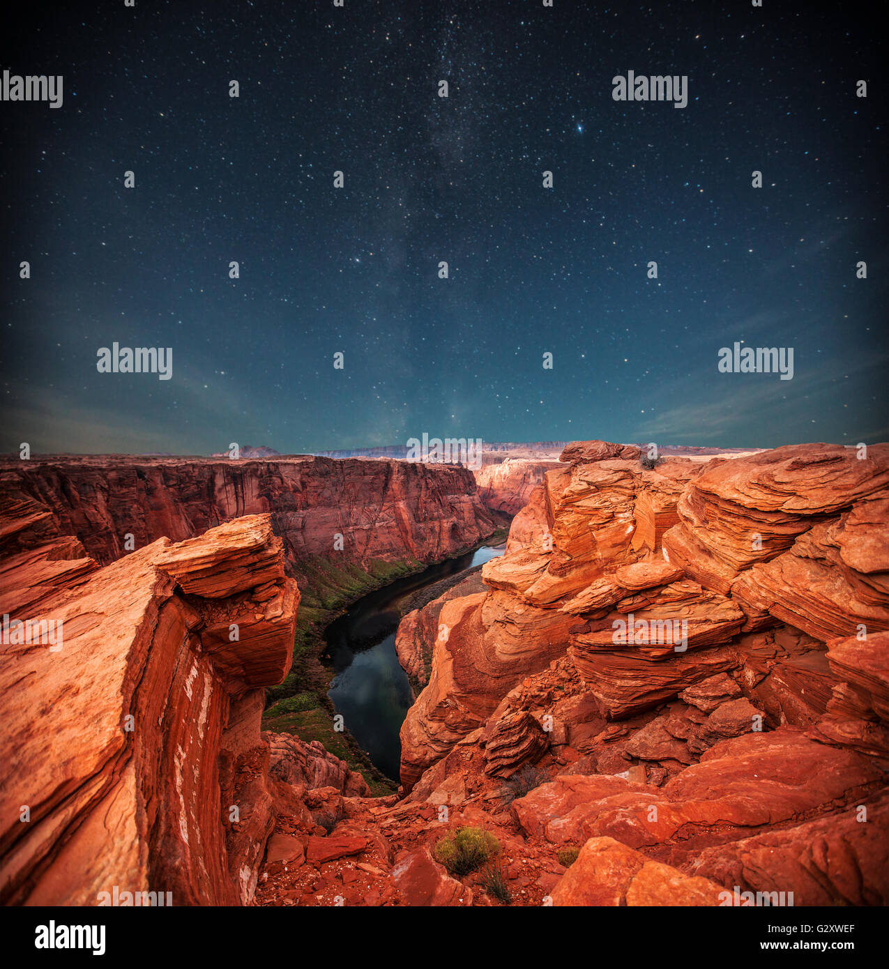 Grand Canyon at night under the light of the stars in the sky Stock ...