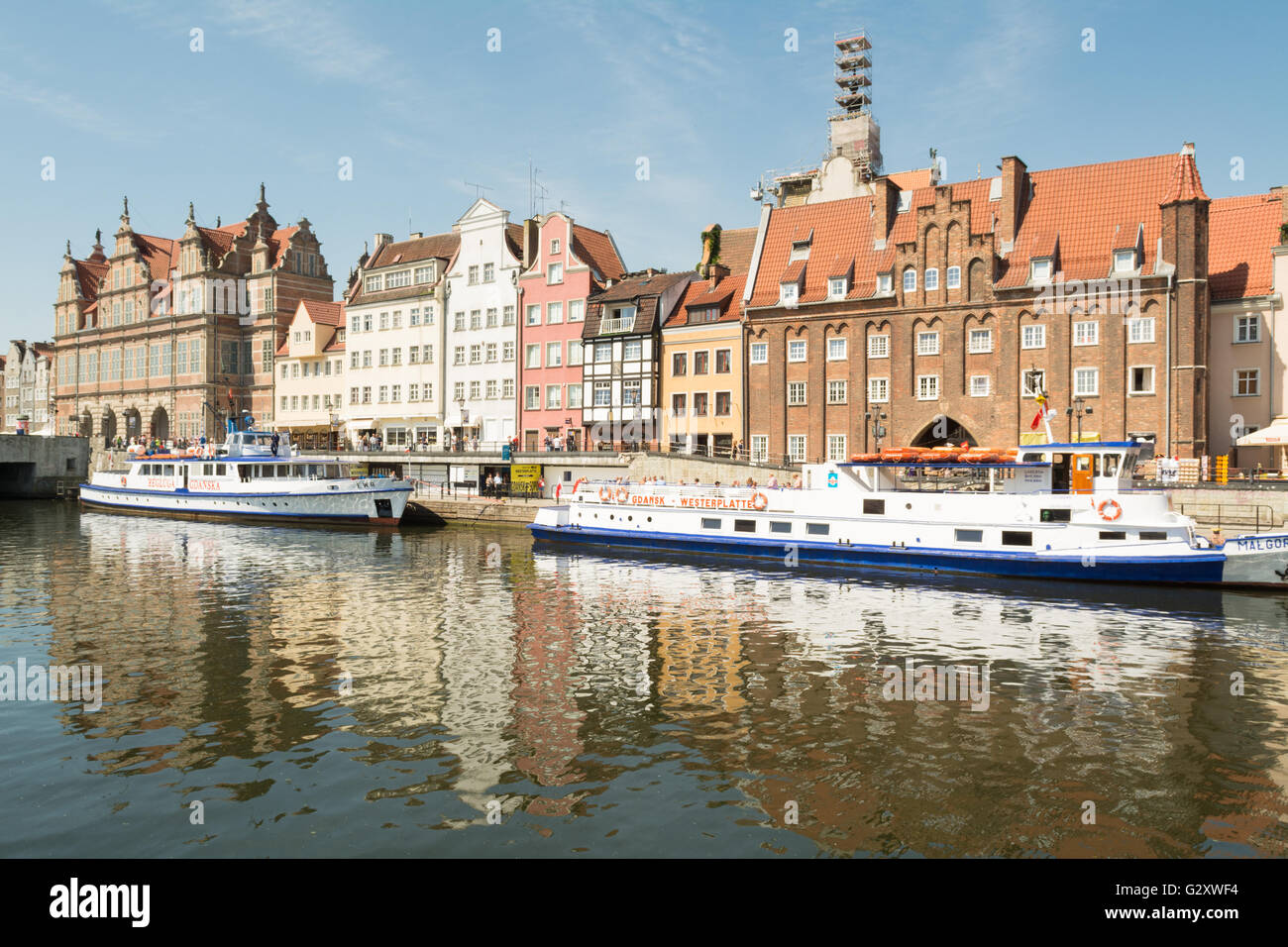 Gdansk, Poland: view of Long Bridge promenade, River Motlawa and ...