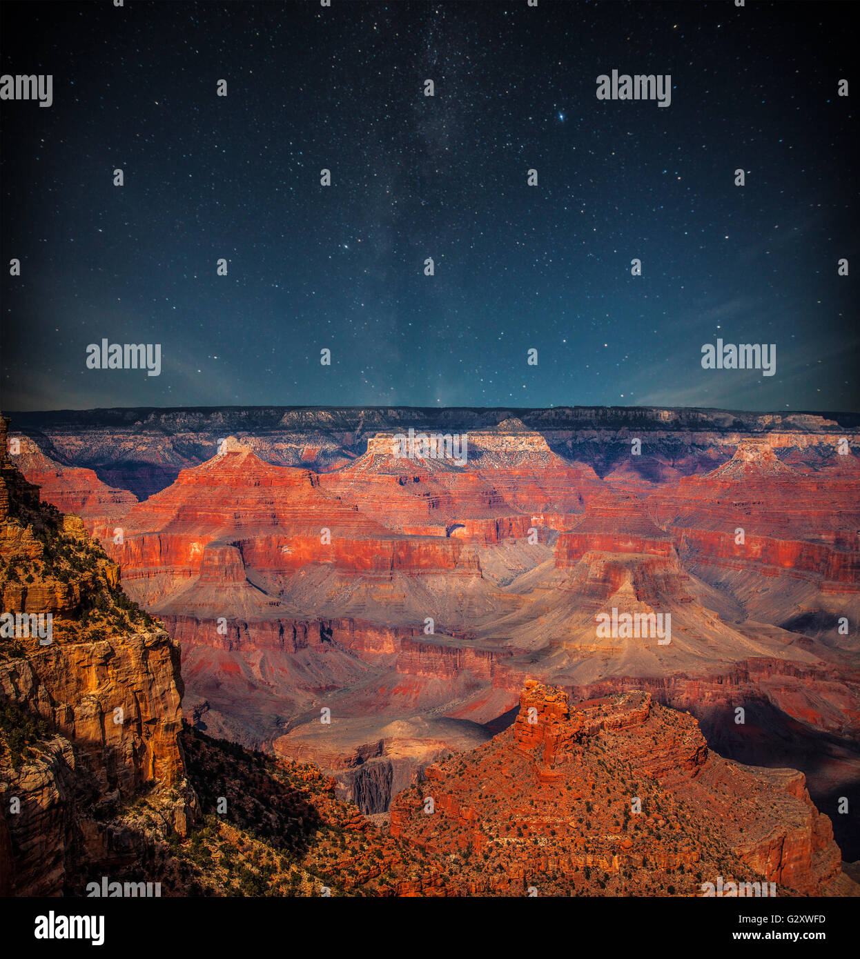 Grand Canyon at night under the light of the stars in the sky Stock ...
