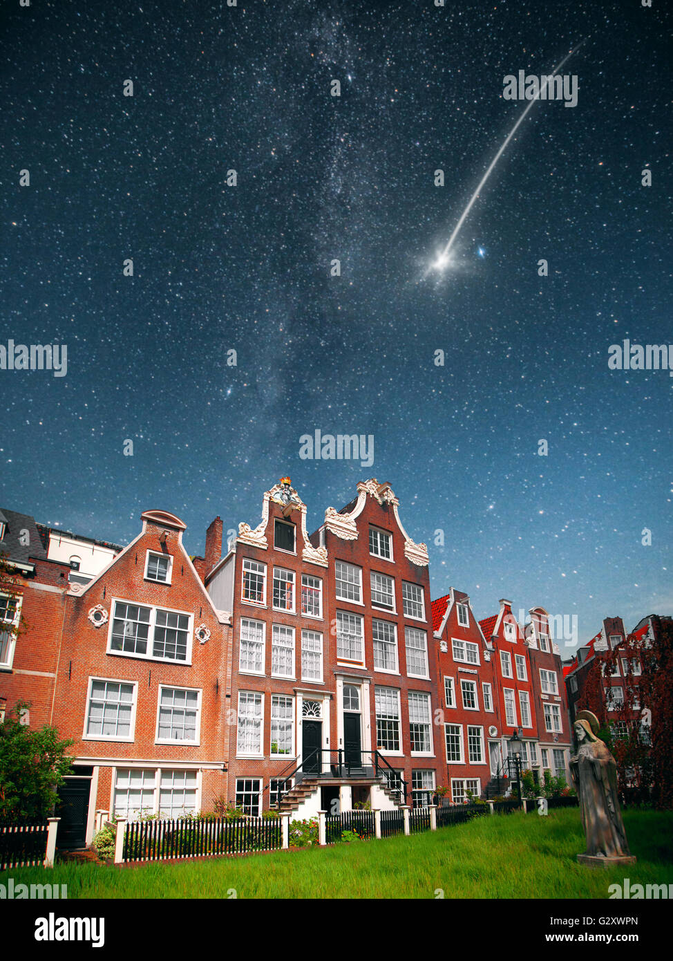 At night, under the light of stars. falling star. Amsterdam. historical ...
