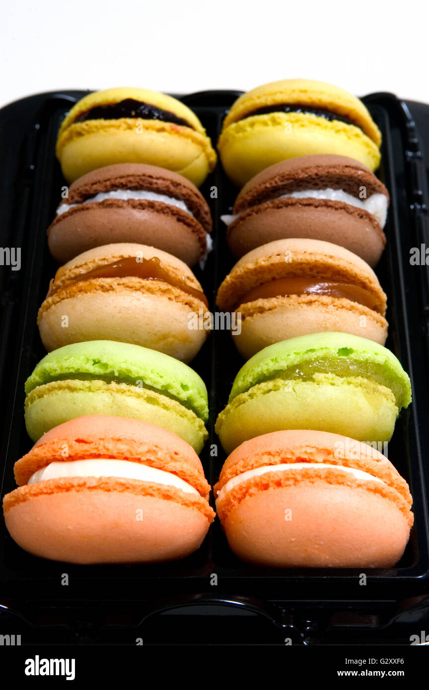 still life of colorful macaroons in studio on white background Stock ...