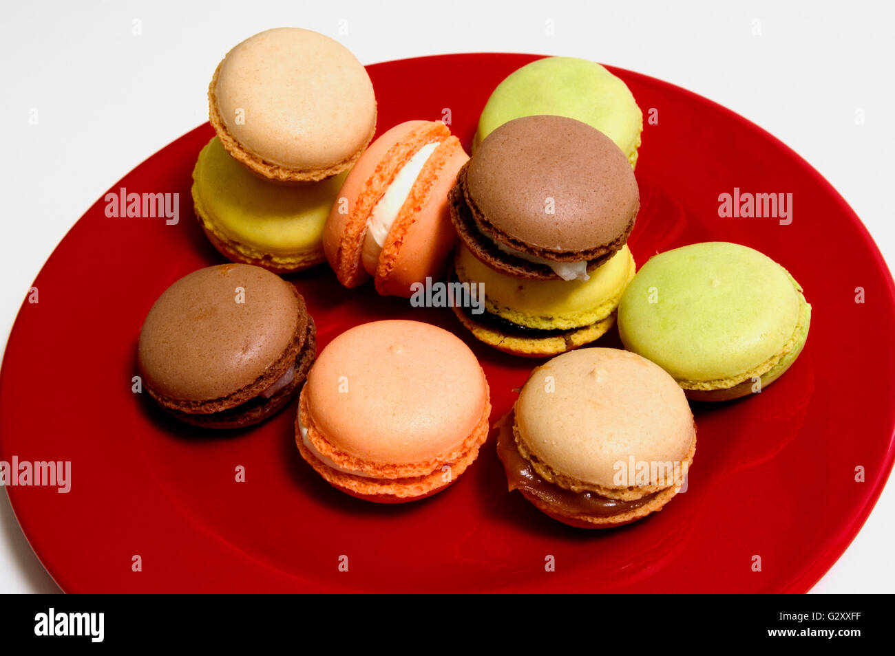 still life of colorful macaroons in studio on white background Stock ...
