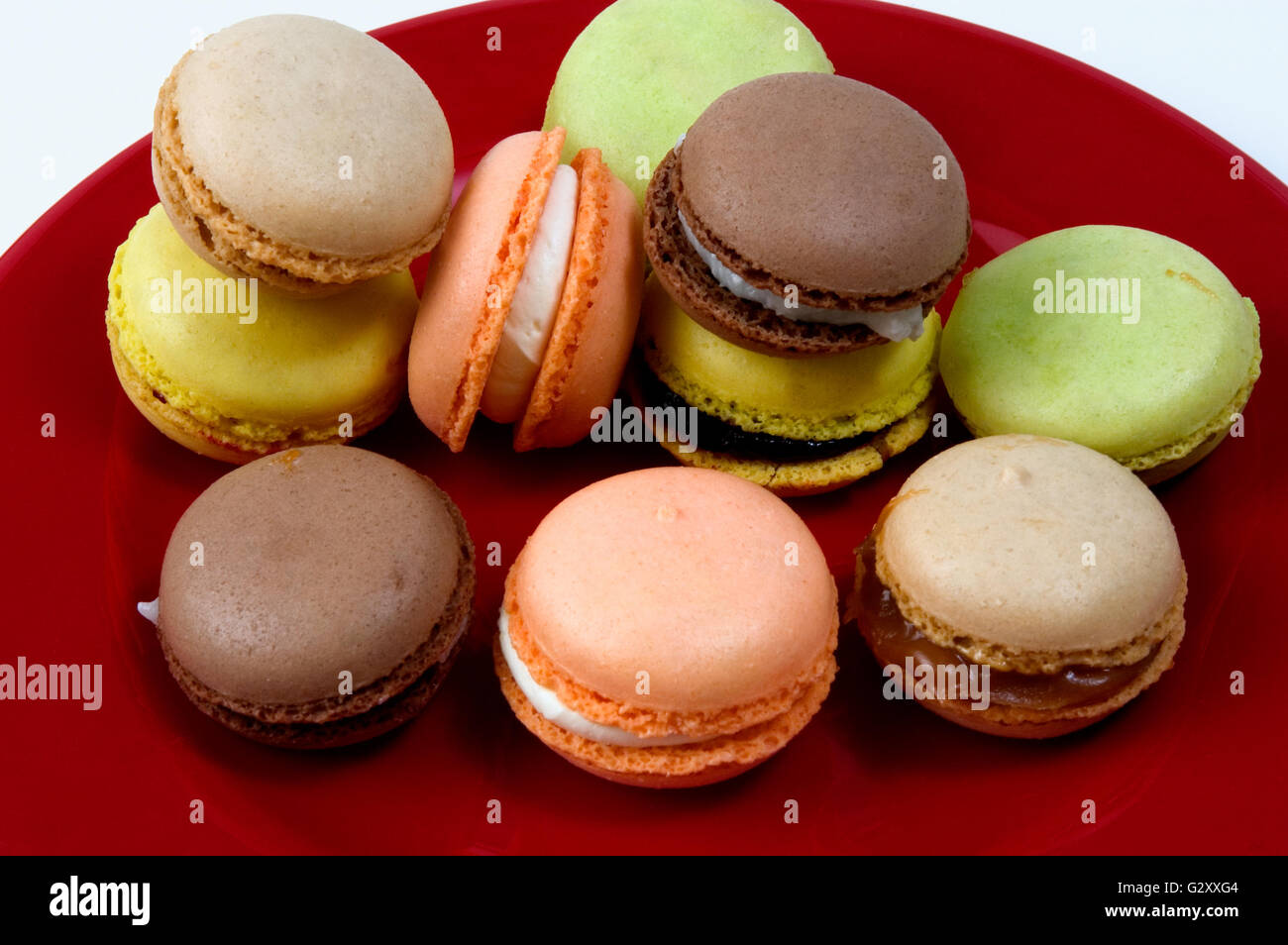 still life of colorful macaroons in studio on white background Stock ...