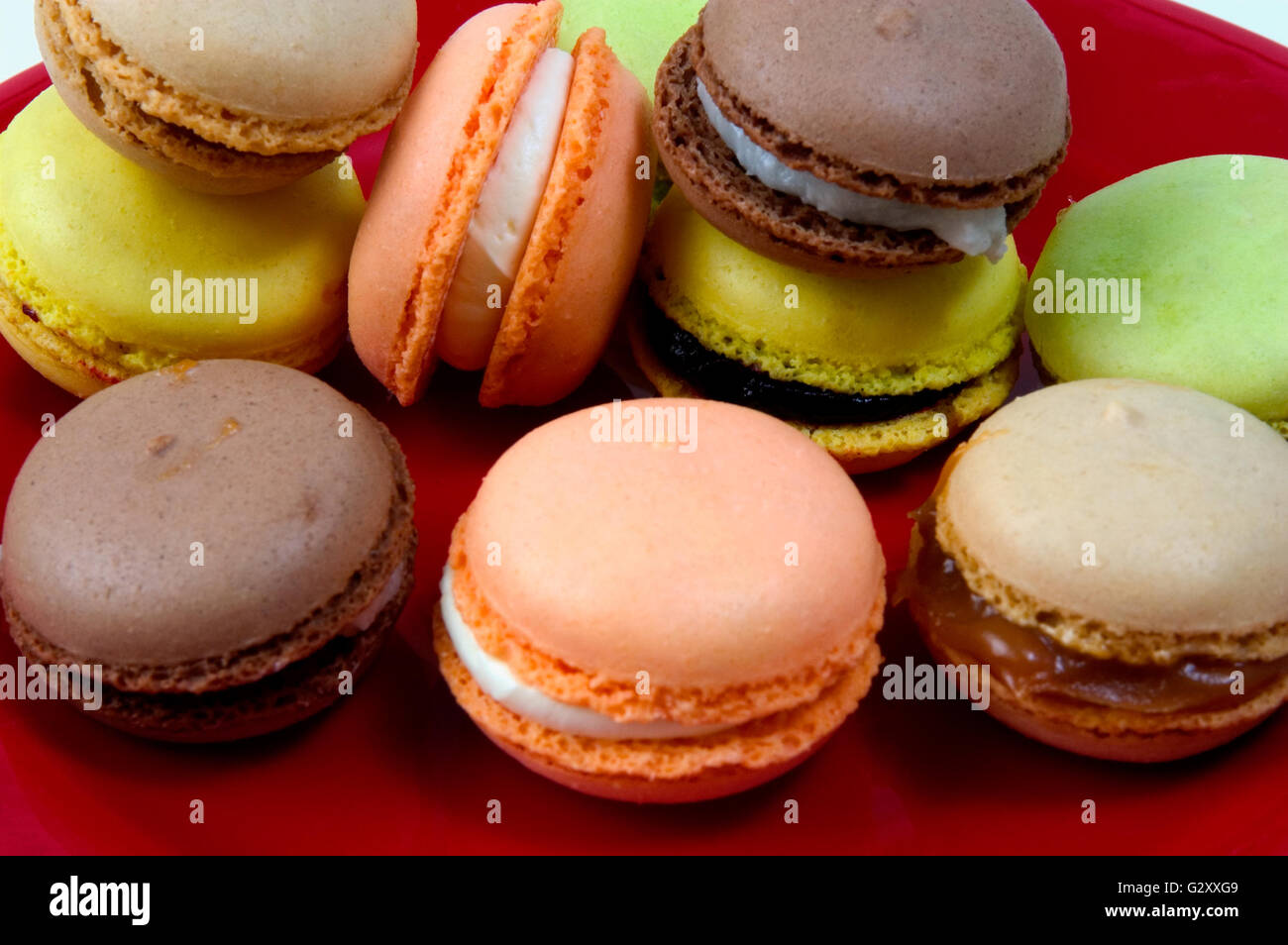 still life of colorful macaroons in studio on white background Stock ...