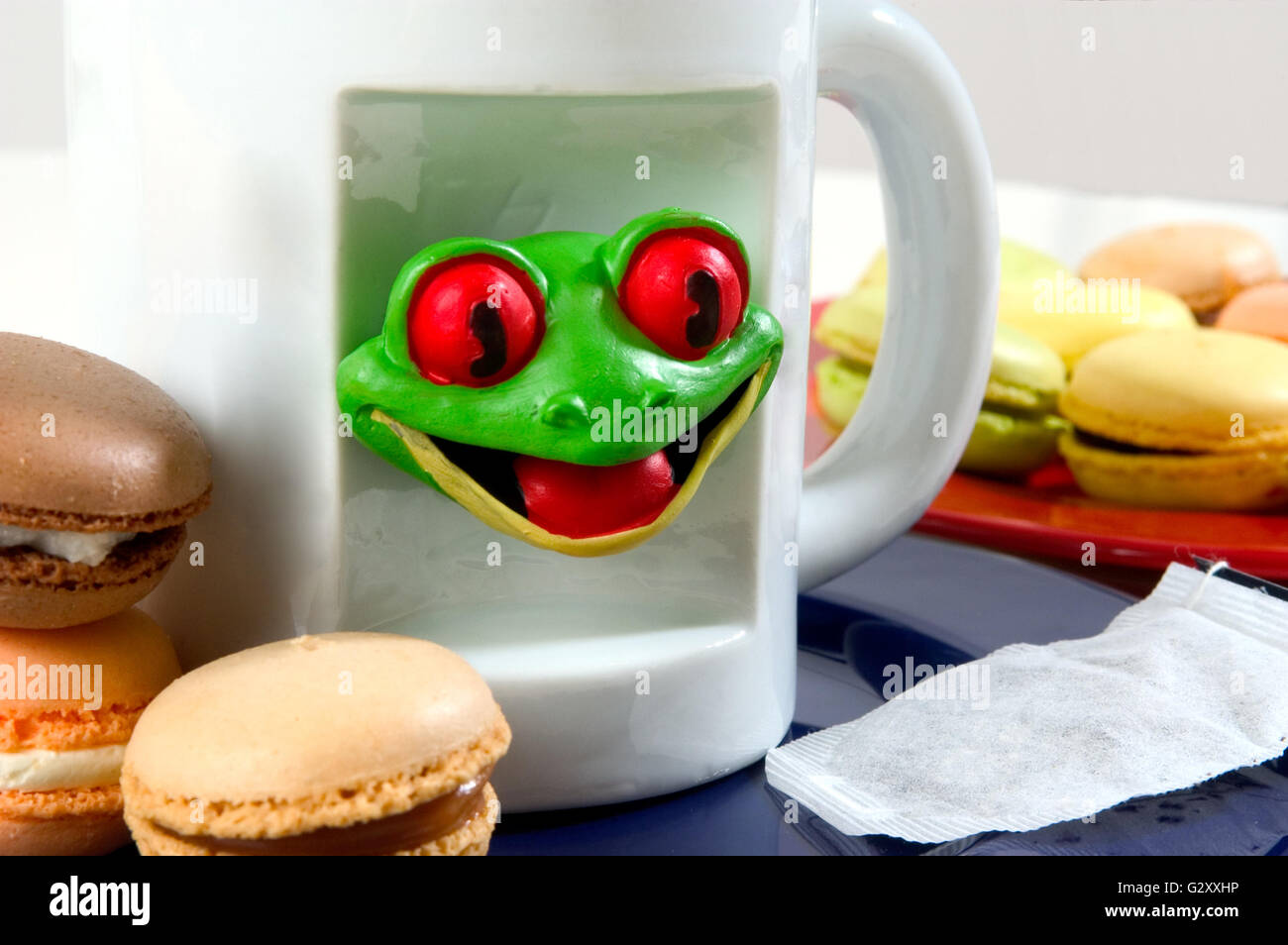 still life of colorful macaroons in studio on white background Stock ...