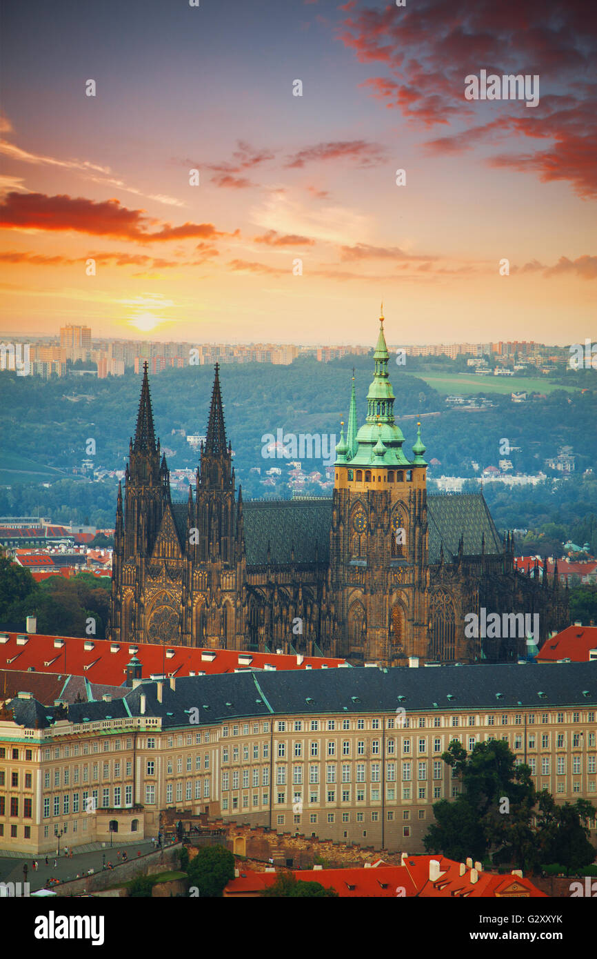 Scenic summer panorama of the Old Town architecture with Vltava river ...