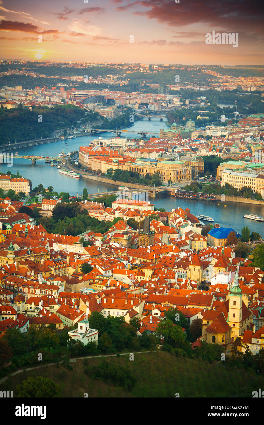 View of the historical districts of Prague from an observation deck ...