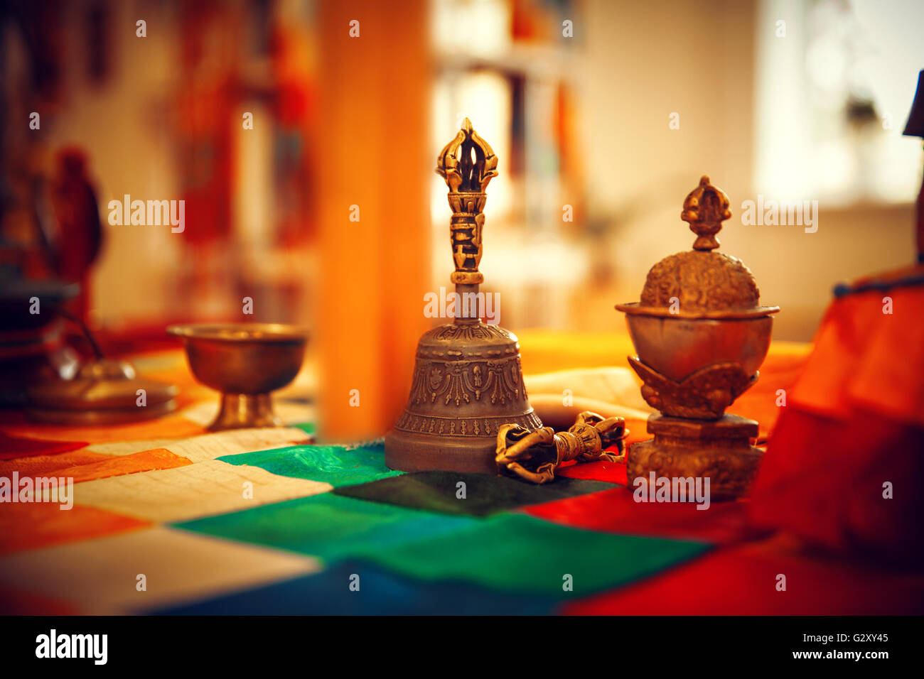 Tibetan Buddhist still life - vajra and bell Stock Photo - Alamy