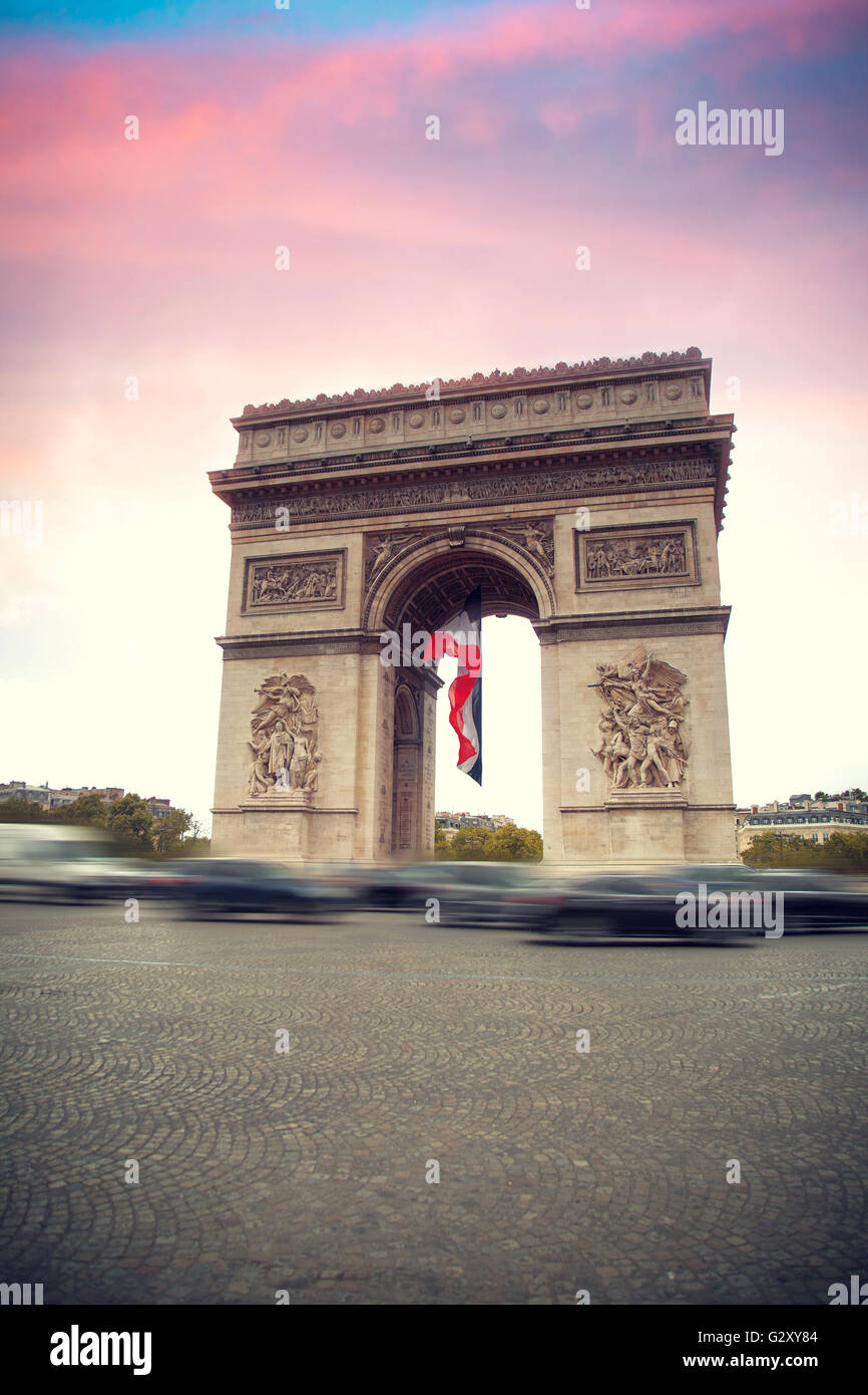 Arc de Triomphe at sunset in Paris, France Stock Photo - Alamy