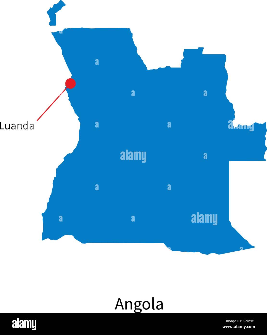 Detailed vector map of Angola and capital city Luanda Stock Vector ...