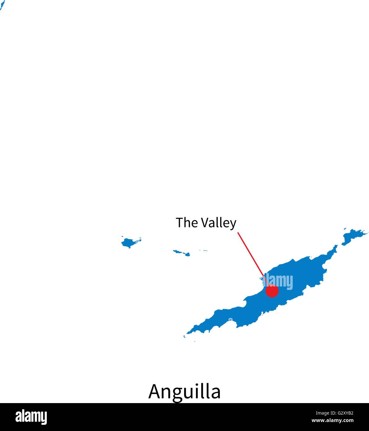 Detailed vector map of Anguilla and capital city The Valley Stock ...